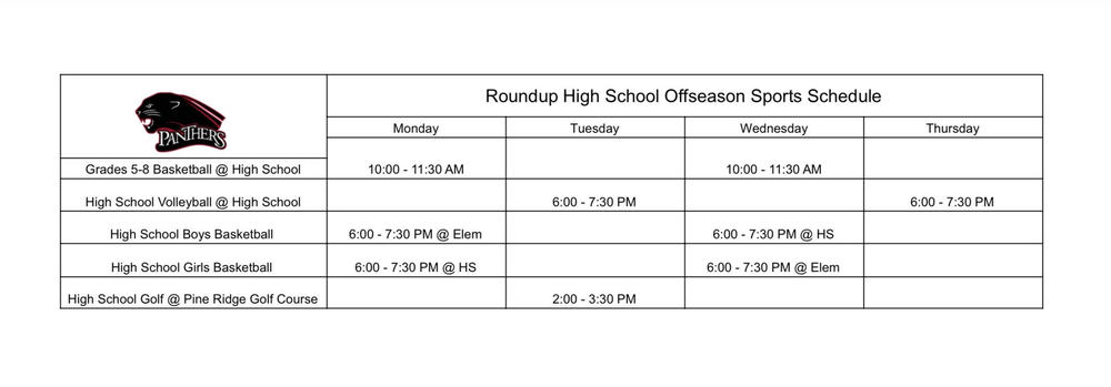 RHS Offseason Sports Schedule | Roundup School District